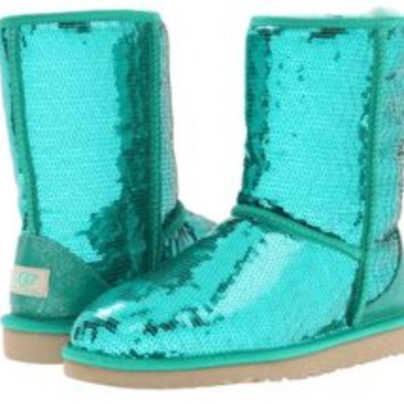 UGG | Shoes | Ugg Classic Short Teal Sequin Boot Size 9 | Poshmark